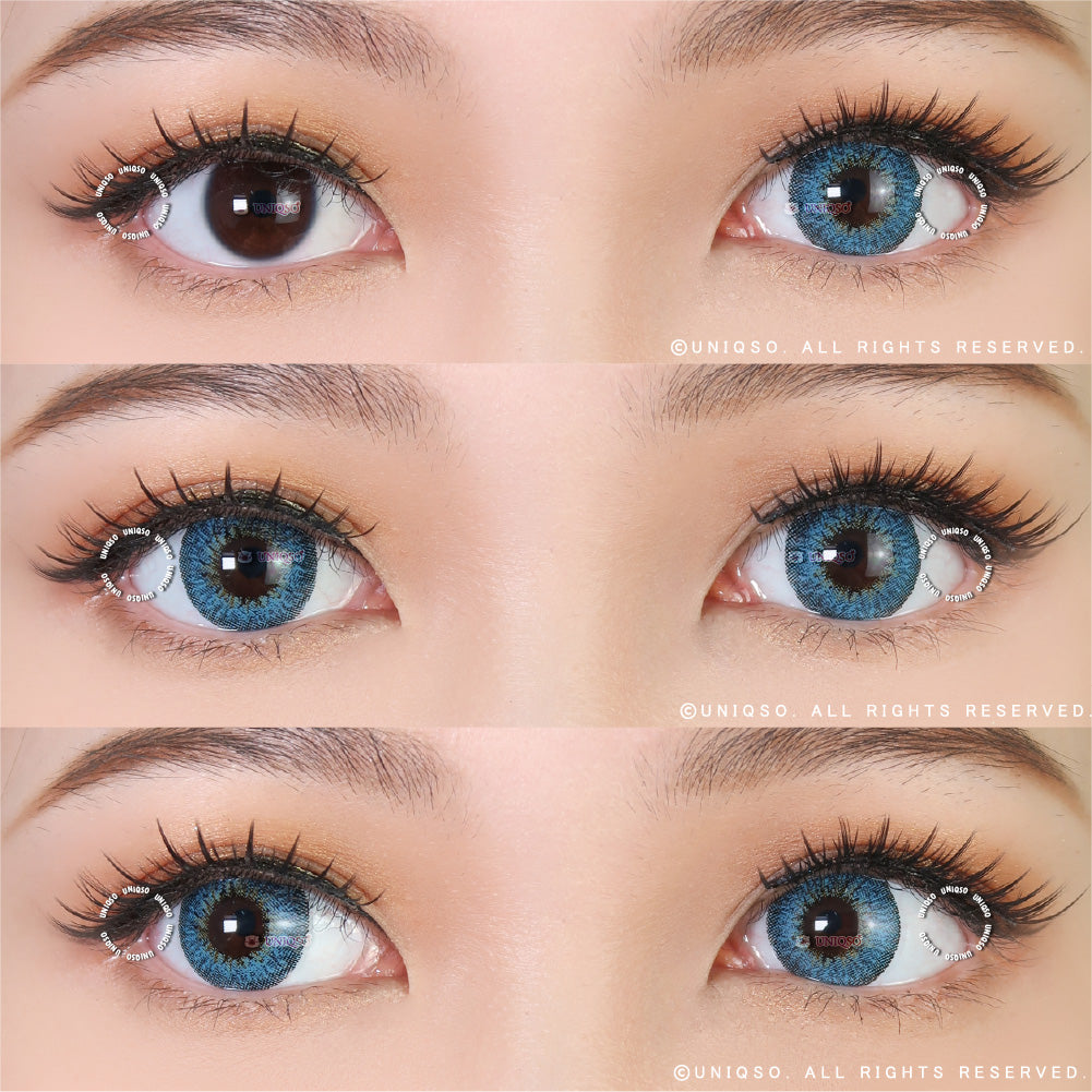 Western Eyes Puffy Blue Colored Contact Lens: Cute 3-Tone Color Eye Contacts – UNIQSO