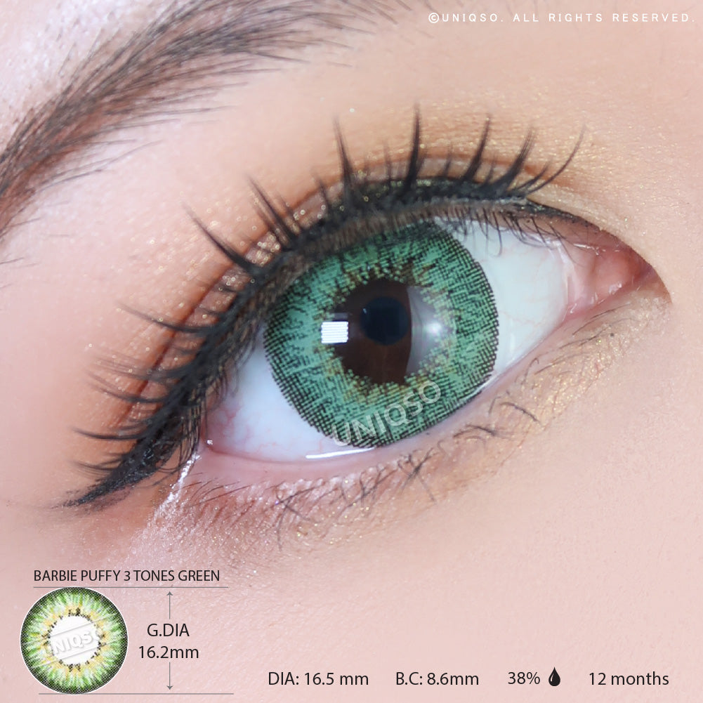 Charming Western Eyes Puffy Green Color Eye Contacts: 3-Tone Colored ...